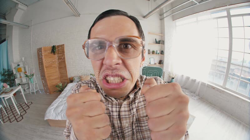 Portrait of Funny Angry Nerd Stock Footage - Video of hipster, negative ...