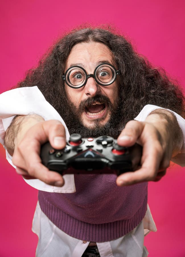 Freaky Nerd Playing a Video Game Stock Image - Image of lifestyle, idea ...