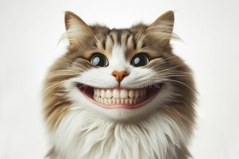 Portrait of a Funny Cat with a Big Smile and Big Teeth on a White ...