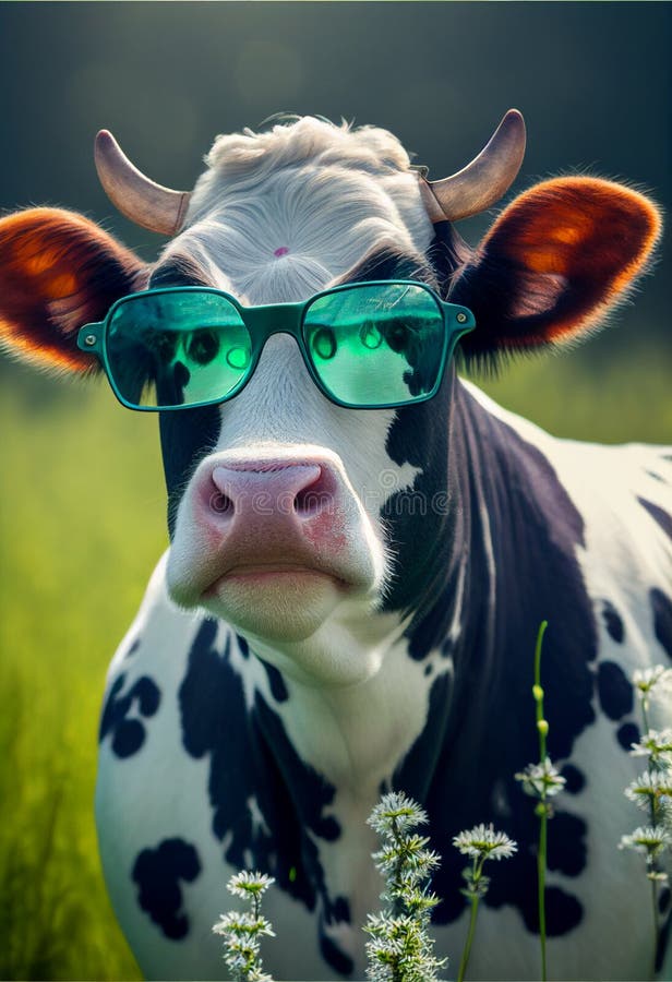 Portrait of a Funny Cow in Sunglasses. AI Generated. Stock Photo ...