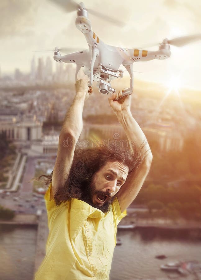 Portrait of a Funny Guy Flying with a Drone Stock Photo - Image of ...