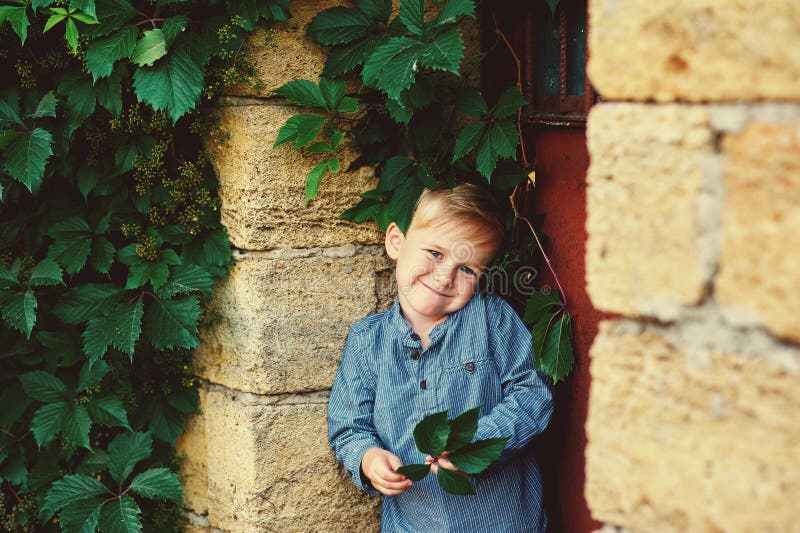Portrait of a Funny Little Boy on a Walk Stock Photo - Image of white ...