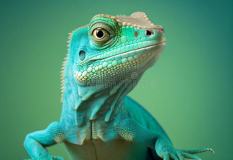 Portrait of a Funny Lizard in Studio Blue Lighting. AI Generated Stock ...