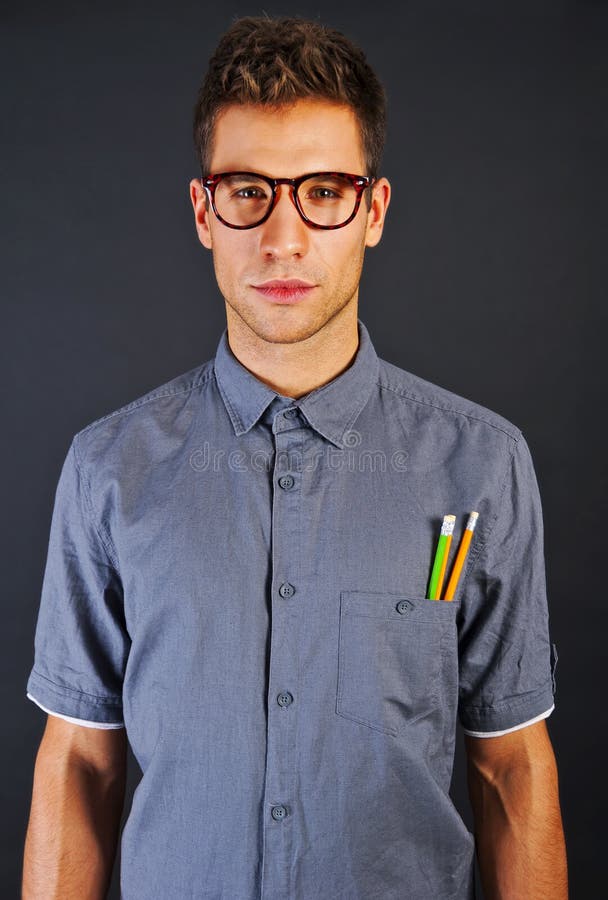 Portrait of funny nerd man stock photo. Image of modern - 28662220