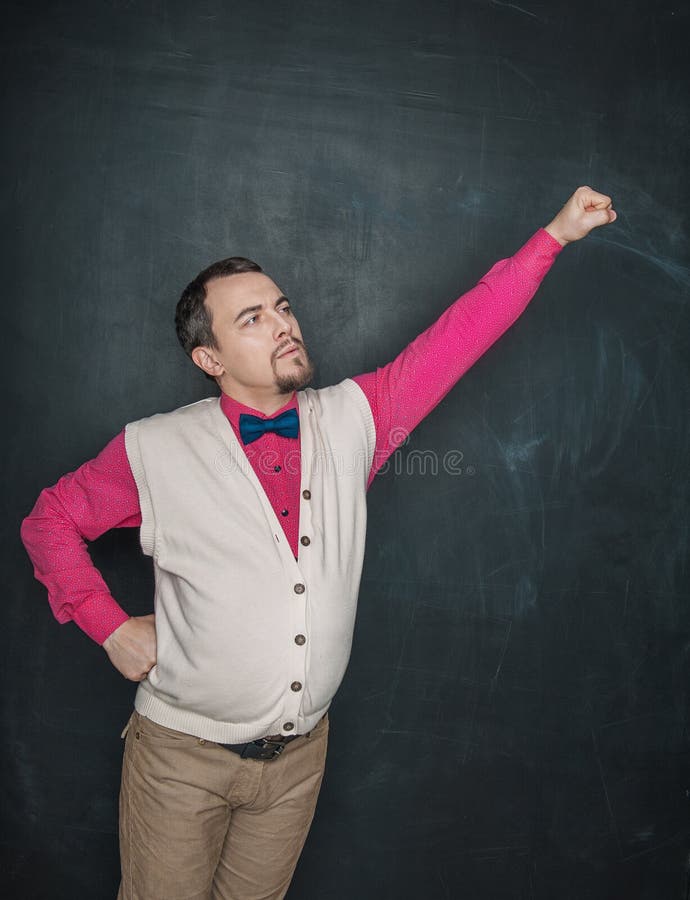 Portrait Funny Nerd Man Superhero Pose Blackboard Stock Photos - Free ...
