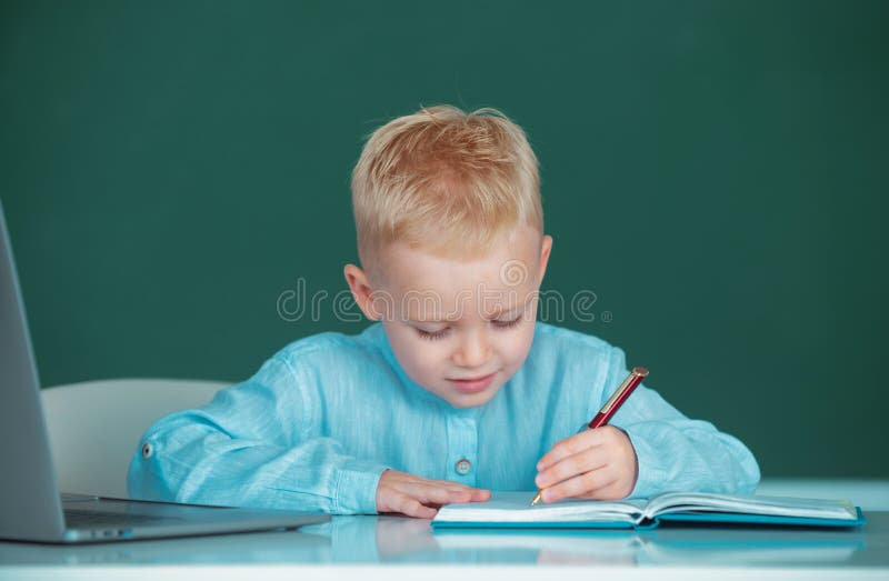 Portrait of Funny Pupil of Primary School Study in Classroom at School ...