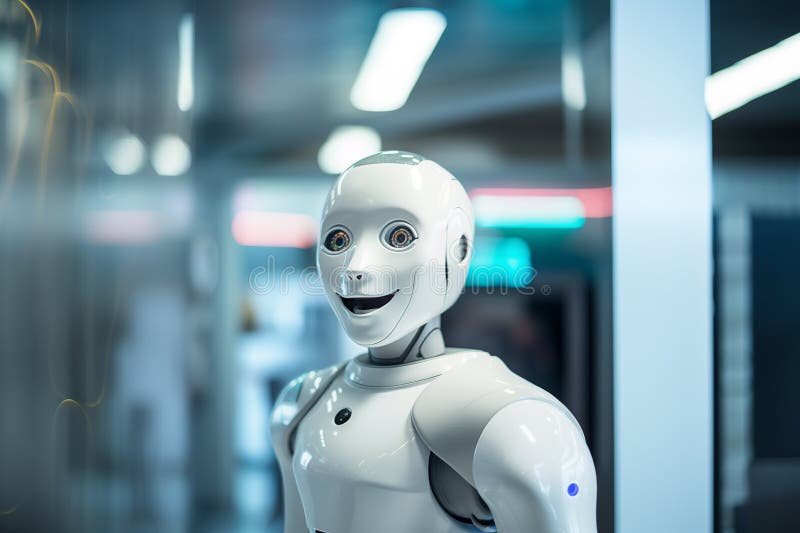 Portrait of a Funny White Android Smiling with a Funny Face Showing ...