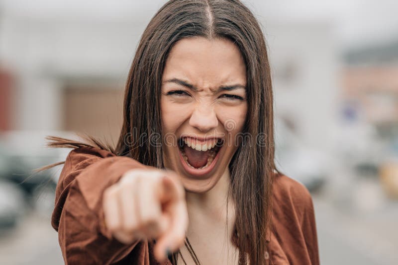 Furious Screaming Girl Accusing with Hand Stock Photo - Image of ...