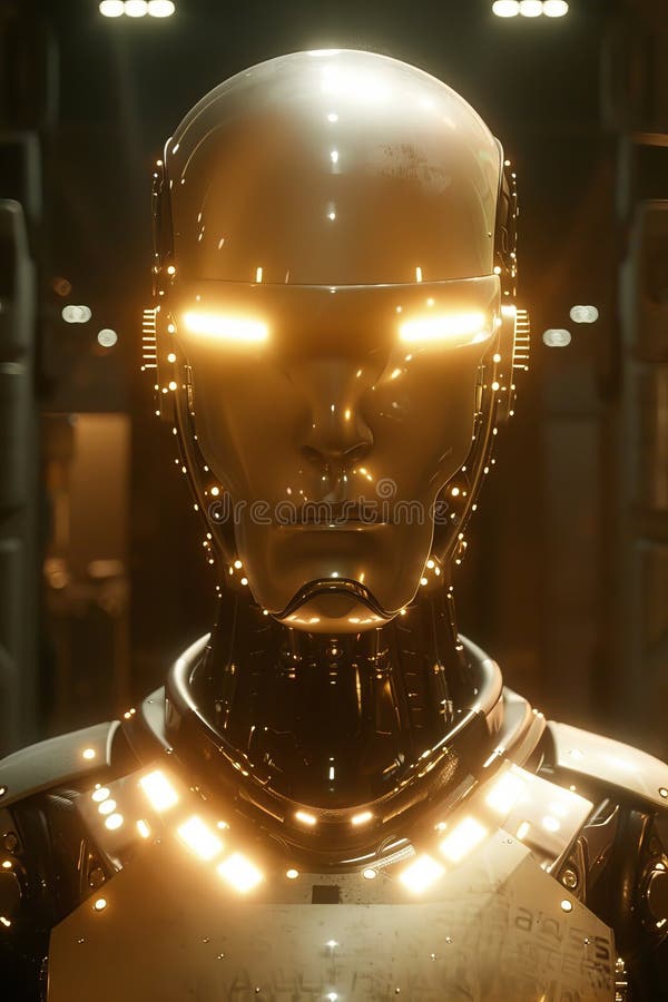 Portrait of Futuristic Humanoid Android Robot with Glowing Optics, Sci ...