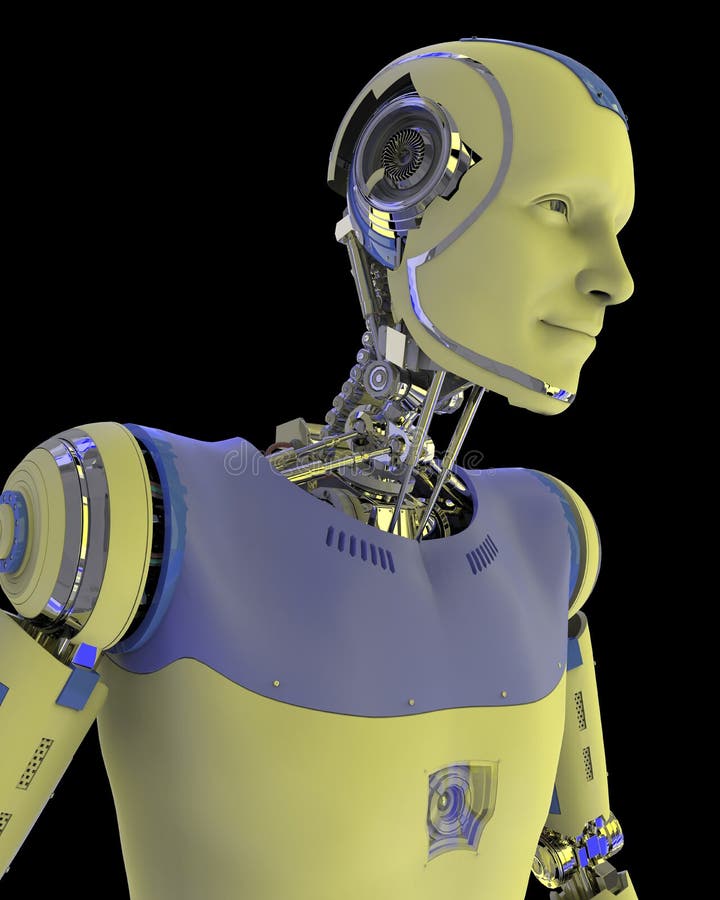 Portrait of a Futuristic Humanoid Robot, 3D Illustration Stock ...