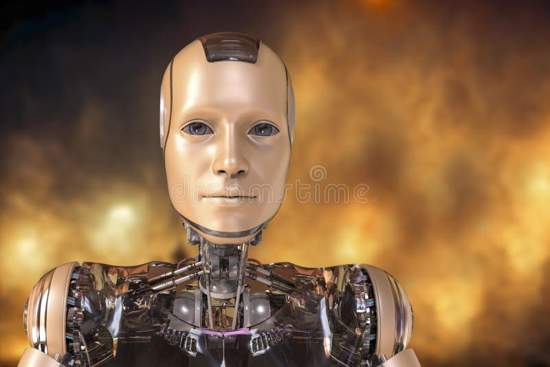 Portrait of a Futuristic Humanoid Robot, 3D Illustration Stock ...