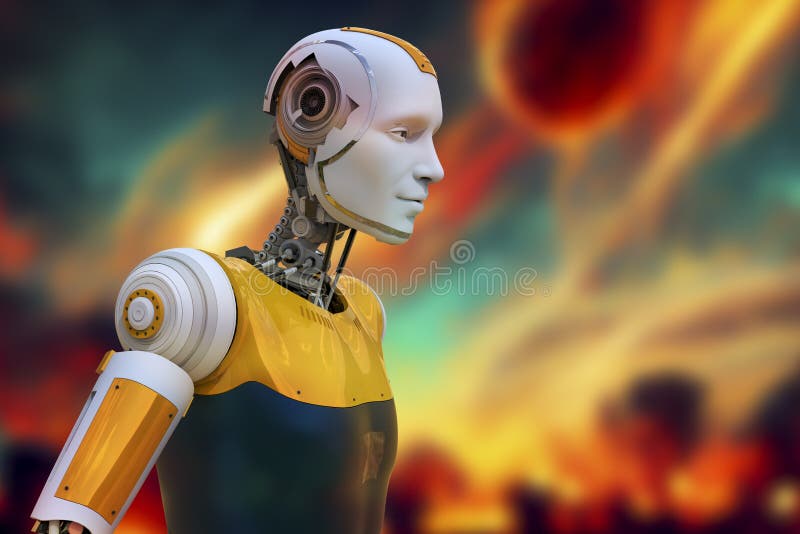 Futuristic Humanoid Robot, 3D Illustration Stock Illustration ...