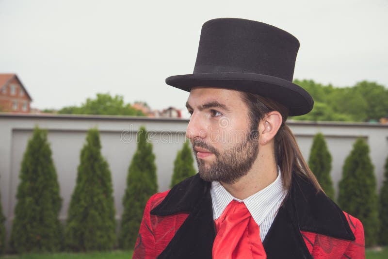 Young Gentleman with Top Hat and His Pony Show Their Trained Ski Stock ...