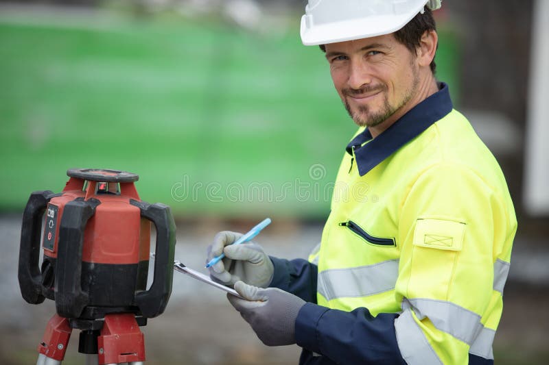 Portrait Geometer at Construction Site Stock Image - Image of ...