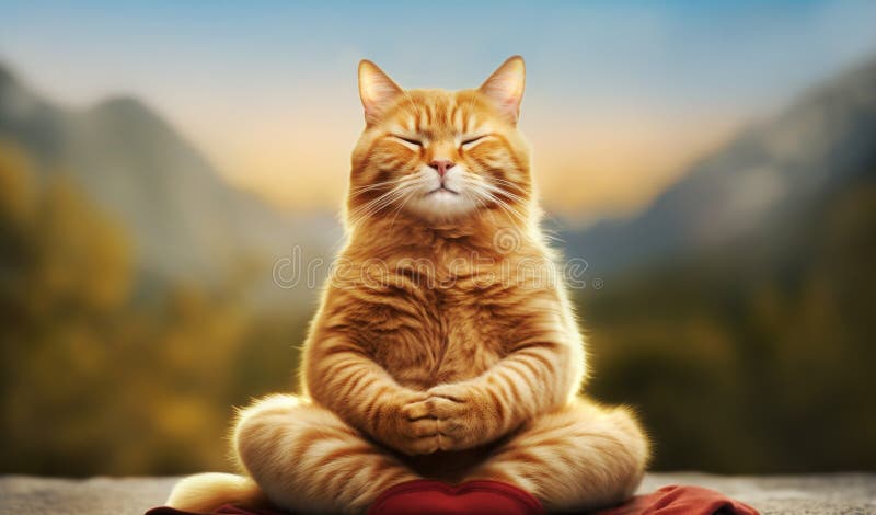 Portrait of a Ginger Cat Meditating Stock Illustration - Illustration ...