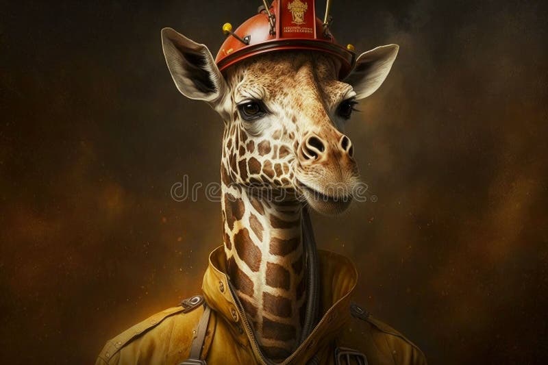 Portrait of Giraffe As a Firefighter Stock Illustration - Illustration ...