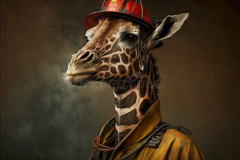 Portrait of Giraffe As a Firefighter Stock Illustration - Illustration ...