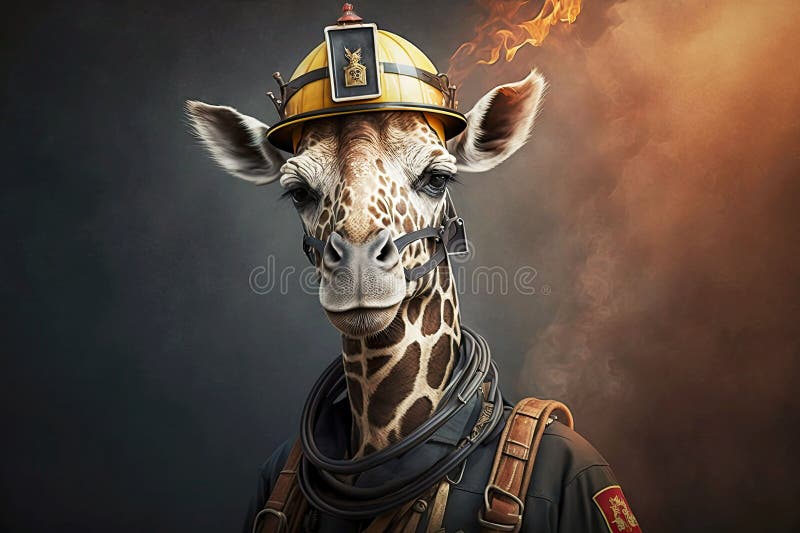 Portrait of Giraffe As a Firefighter Stock Illustration - Illustration ...