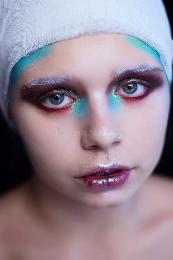 Portrait of Girl with Avangard Makeup Stock Photo - Image of eyes, lips ...