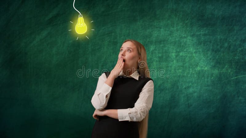 Portrait of Girl on Background with Light Bulbs Drawing on Top. Girl ...