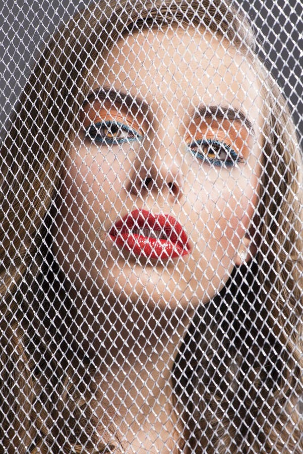 Portrait of Girl Behind Net she is in Front Stock Image - Image of ...