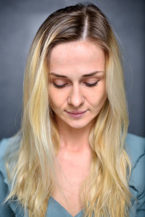 Portrait of a Girl Blonde, Closeup, Looking Down Stock Photo - Image of ...