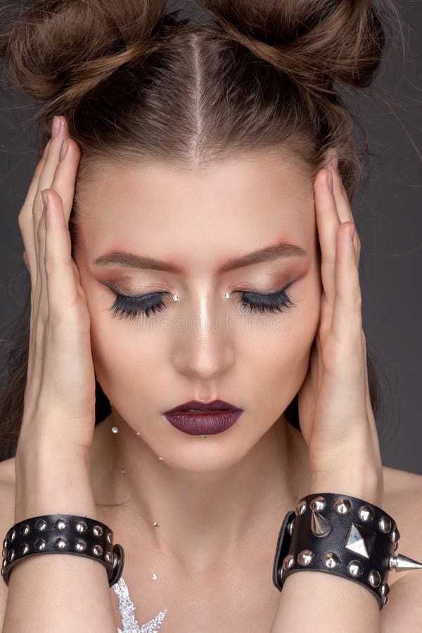 Portrait of a Girl with Creative Make-up. Stock Image - Image of makeup ...