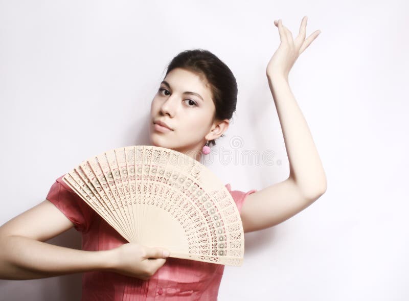 Portrait of the Girl with a Fan. Stock Image - Image of beautiful ...