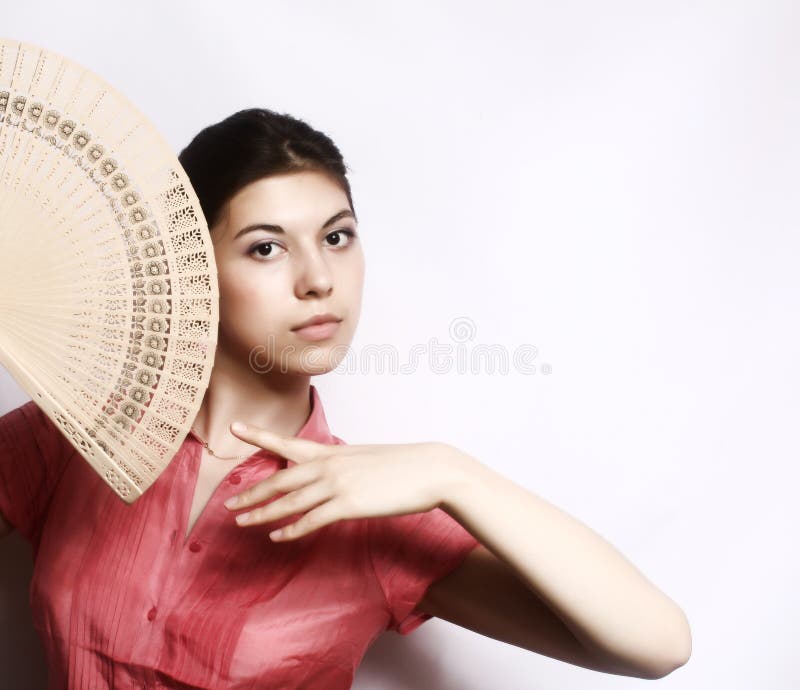 Portrait of the Girl with a Fan. Stock Image - Image of japan, makeup ...