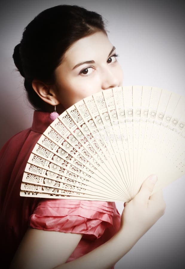 Portrait of the Girl with a Fan. Stock Image - Image of cute, beautiful ...