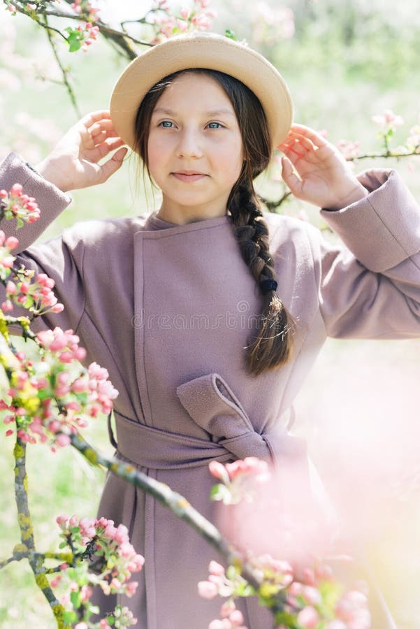 Portrait of a Girl in a Hat Close-up of a Spring Stock Image - Image of ...