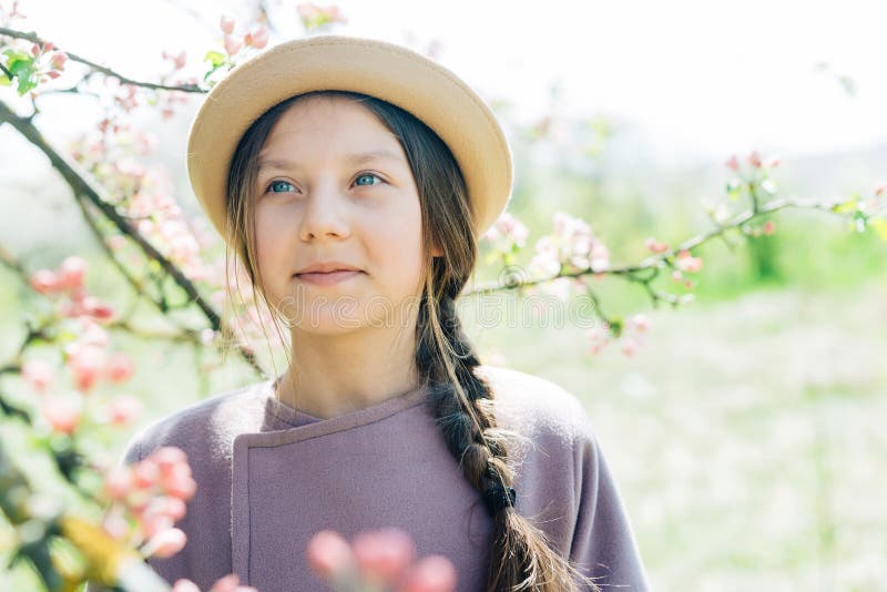 Portrait of a Girl in a Hat Close-up of a Spring Stock Image - Image of ...
