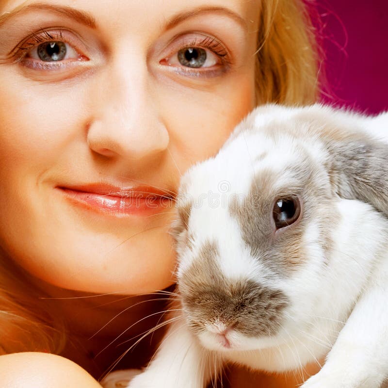 Portrait Girl Holding Rabbit on Hand Stock Image - Image of happy ...