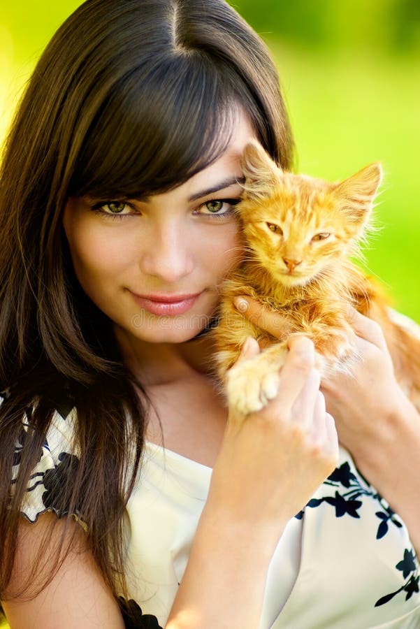Portrait of Girl with Kitten Stock Photo - Image of domestic ...