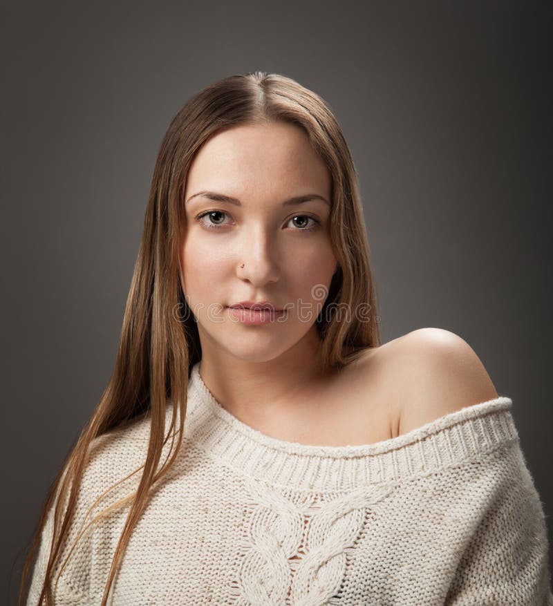 Portrait of Girl in Knitted Sweater Stock Photo - Image of closeup ...