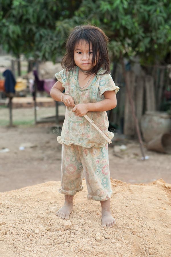 Portrait Girl of Laos in Poverty Stock Photo - Image of people, poor ...