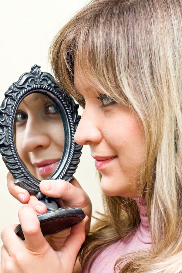 The Portrait Girl with Mirror. Stock Photo - Image of look, lips: 7828672