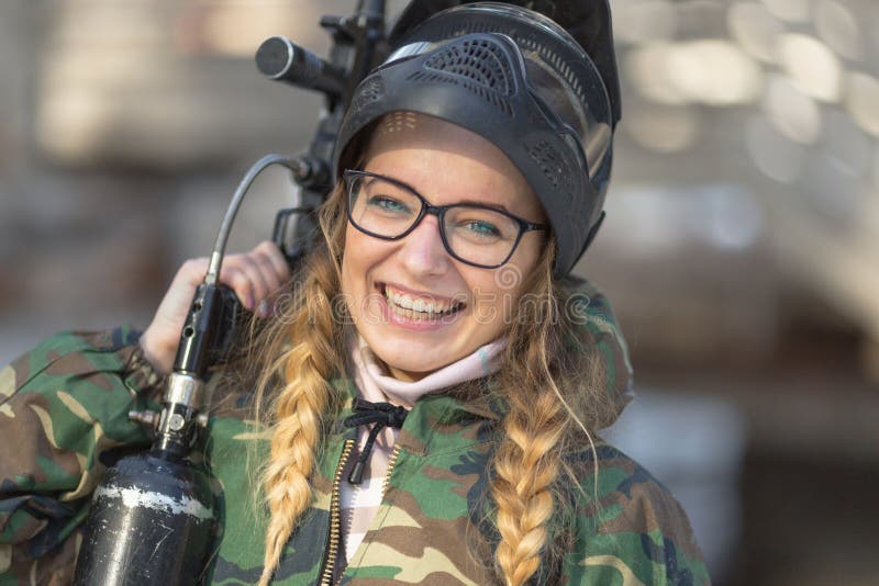 Portrait of a Girl in a Paintball Stock Photo - Image of group ...