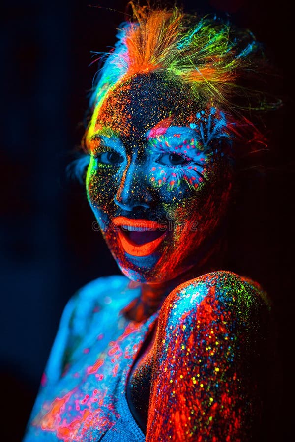 Portrait of a Girl Painted in Fluorescent Powder Stock Image - Image of ...