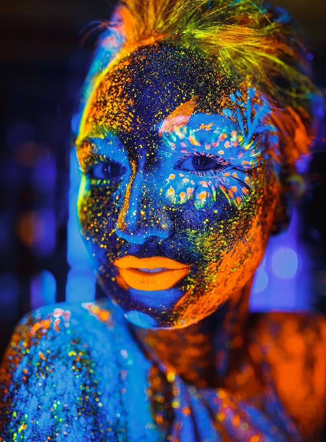 Portrait of a Girl Painted in Fluorescent Powder Stock Image - Image of ...