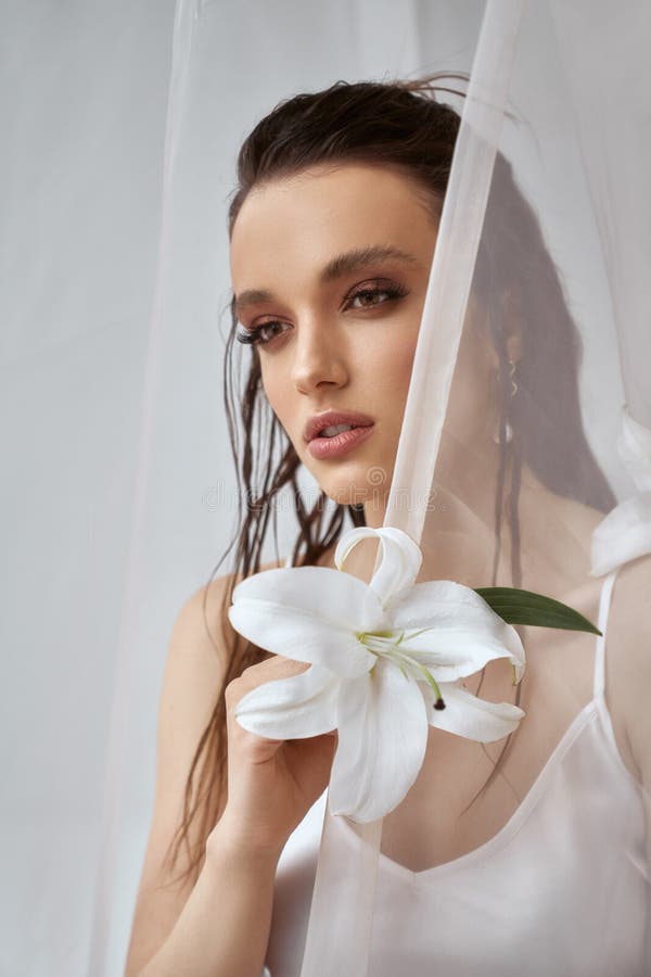 Portrait of Girl Posing with Lily Flower. Stock Image - Image of ... Portrait of Girl Posing with Lily Flower. Stock Image - Image of ...