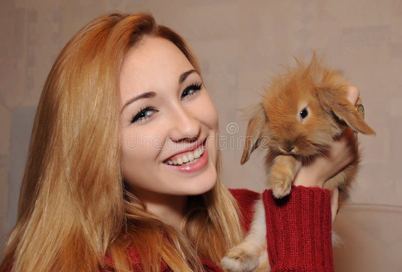Portrait of Girl and Rabbit Stock Photo - Image of pretty, autumn: 60821090