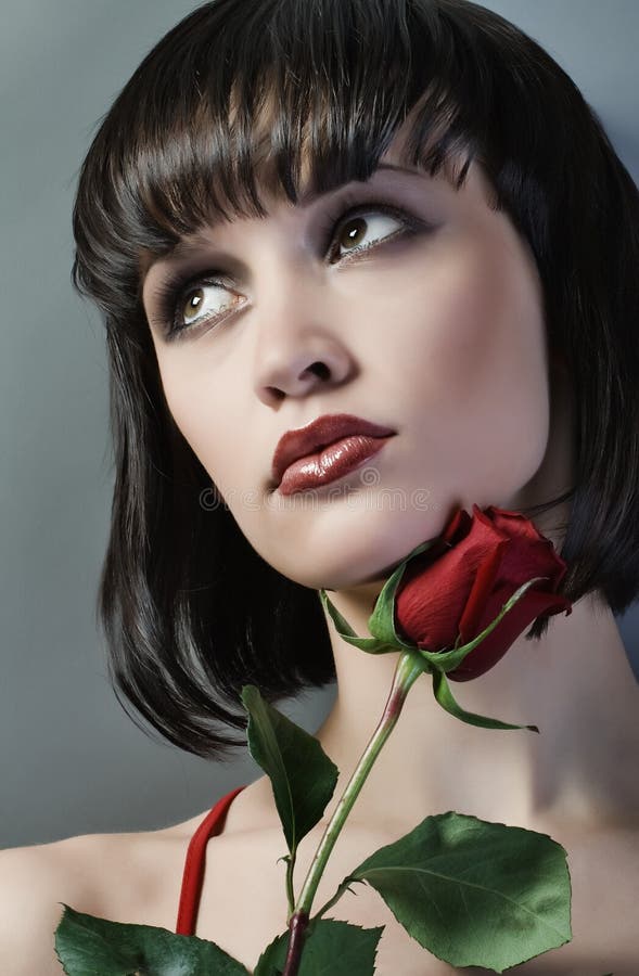 Portrait of Girl with the Red Rose. Stock Photo - Image of rose, person ...
