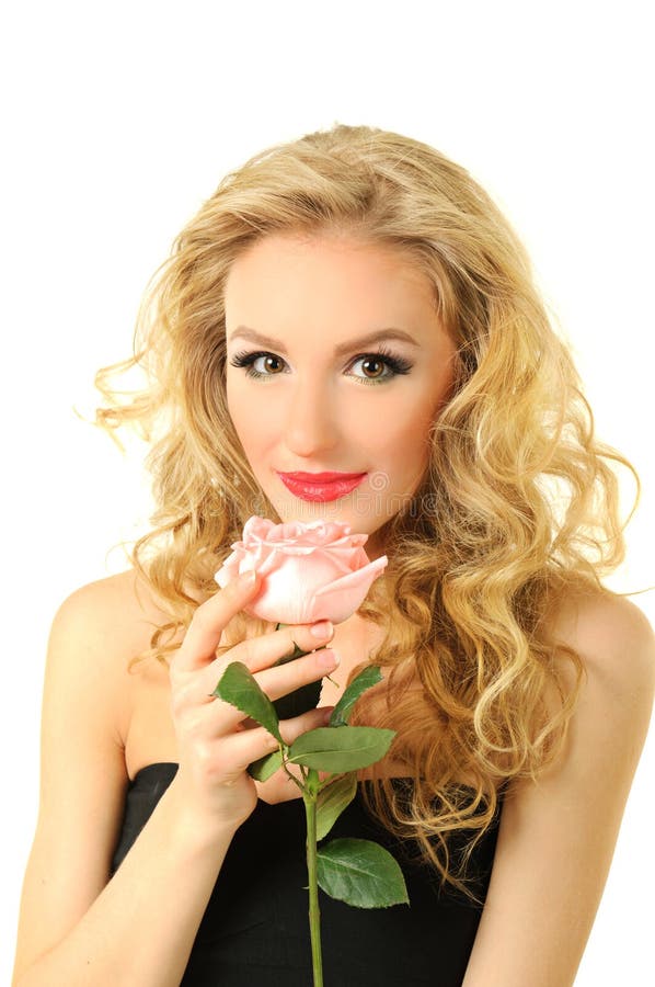 Portrait of a Girl with Rose Stock Image - Image of isolated, care ...
