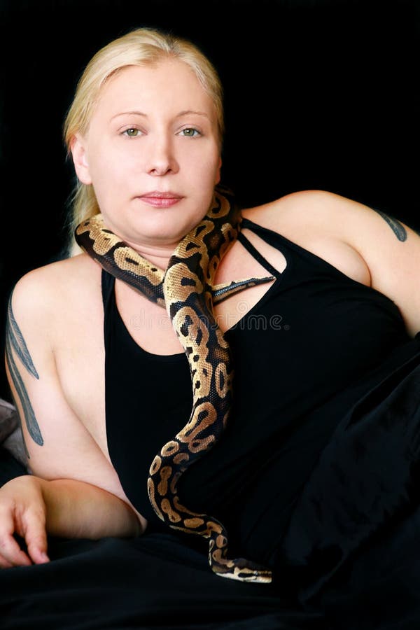 Portrait of Girl with Royal Python Snake. Woman Holds Ball Python Snake ...