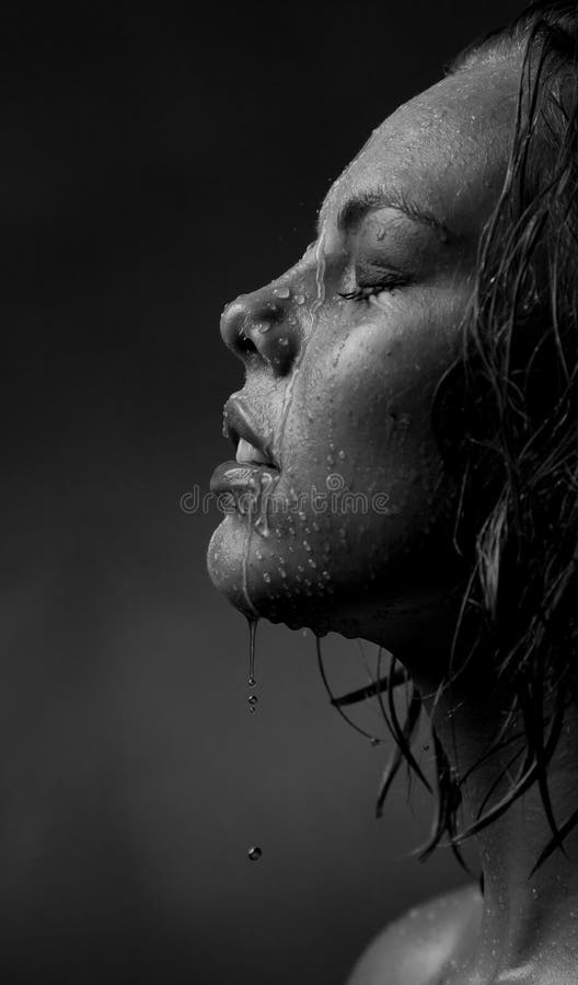 Portrait of a Girl S Face Which Water Flows Stock Image - Image of ...