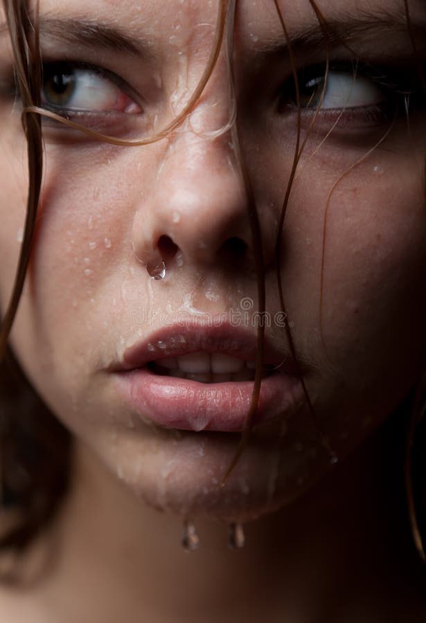 Portrait of a Girl S Face Which Water Flows Stock Photo - Image of ...