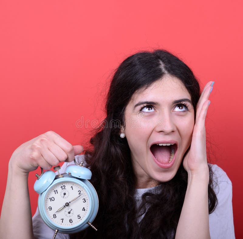 Portrait of Girl Screaming while Holding Clock Stock Image - Image of ...