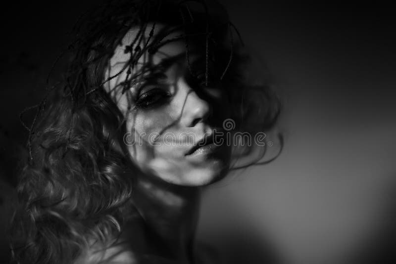 Portrait Of Girl With Shadows On Her Face Stock Image - Image of model ...