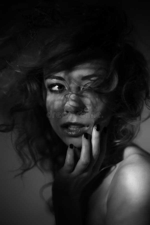 Portrait of Girl with Shadows on Her Face Stock Image - Image of indoor ...